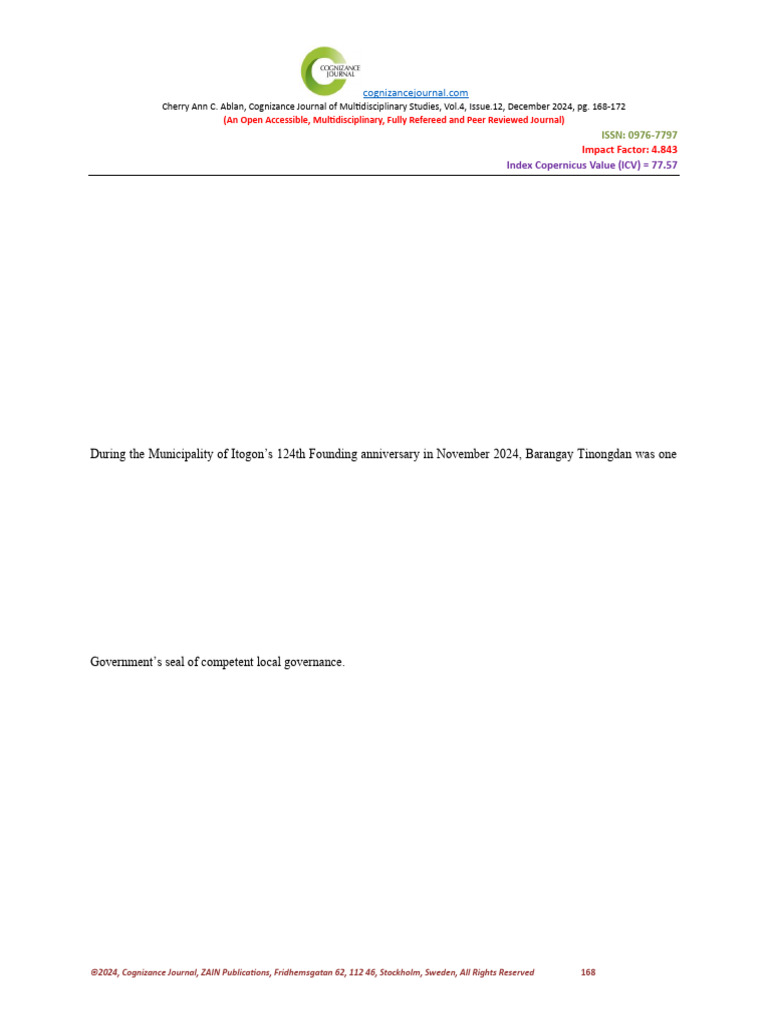 Barangay Tinongdan Services Satisfaction | PDF | Survey Methodology