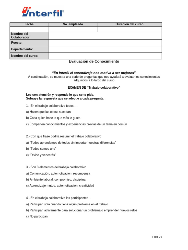 Examen de Trabajo Colaborativo Interfil | PDF
