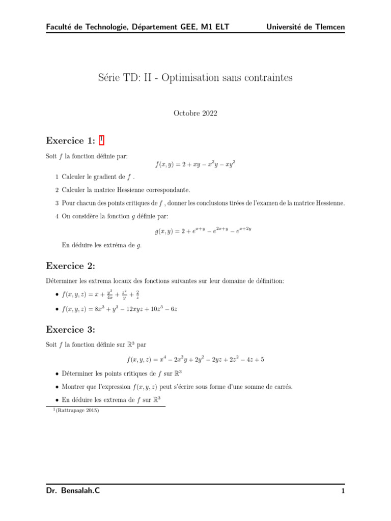 Exercices sur la matrice Hessienne | PDF | Calcul | Fonctionnalités et ...