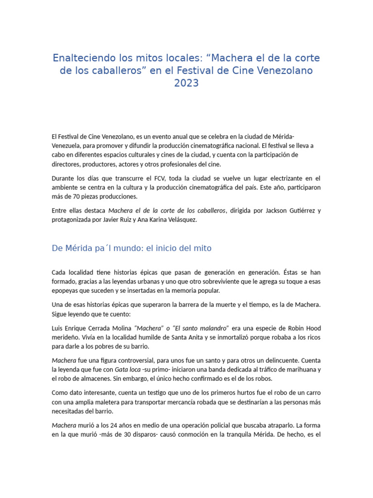 Machera: Mito y Cine en Mérida 2023 | PDF