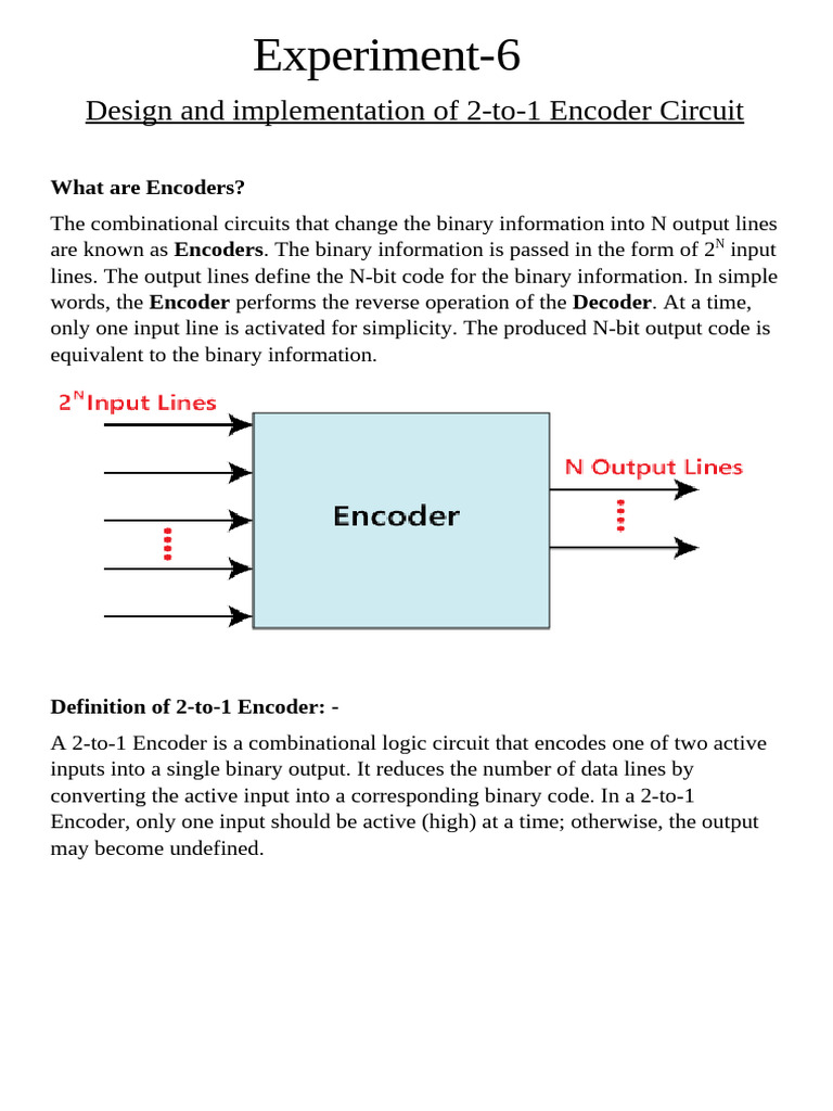 Design and Implementation of 2-To-1 Encoder Circuit | PDF
