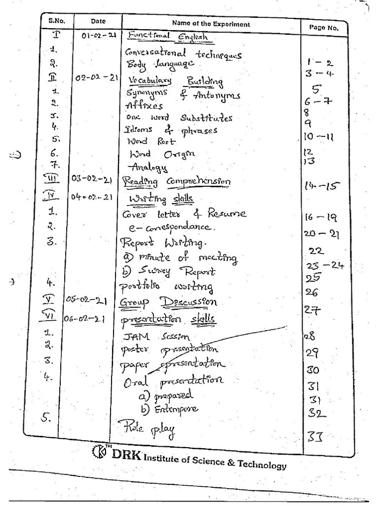 AECS(Advance English Communication Skills) Lab Record | PDF