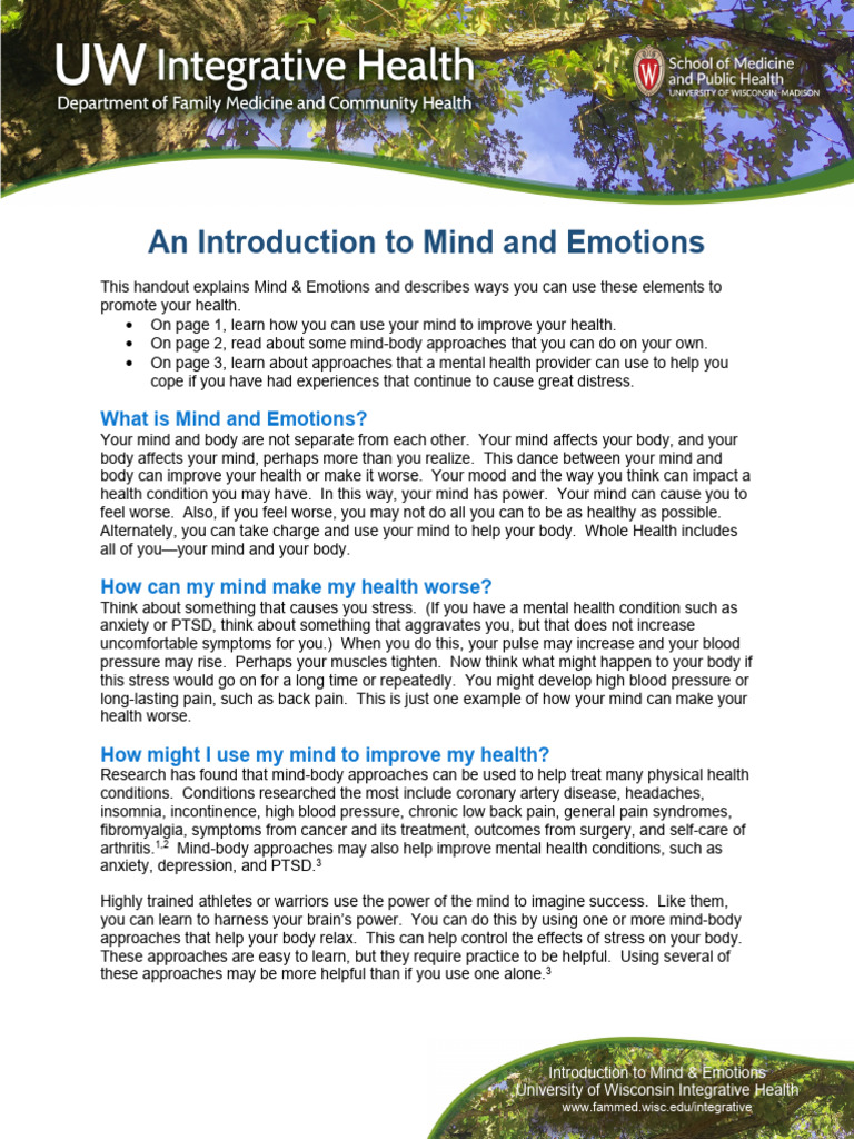 Handout Intro Mind and Emotions | PDF | Cognitive Behavioral Therapy ...