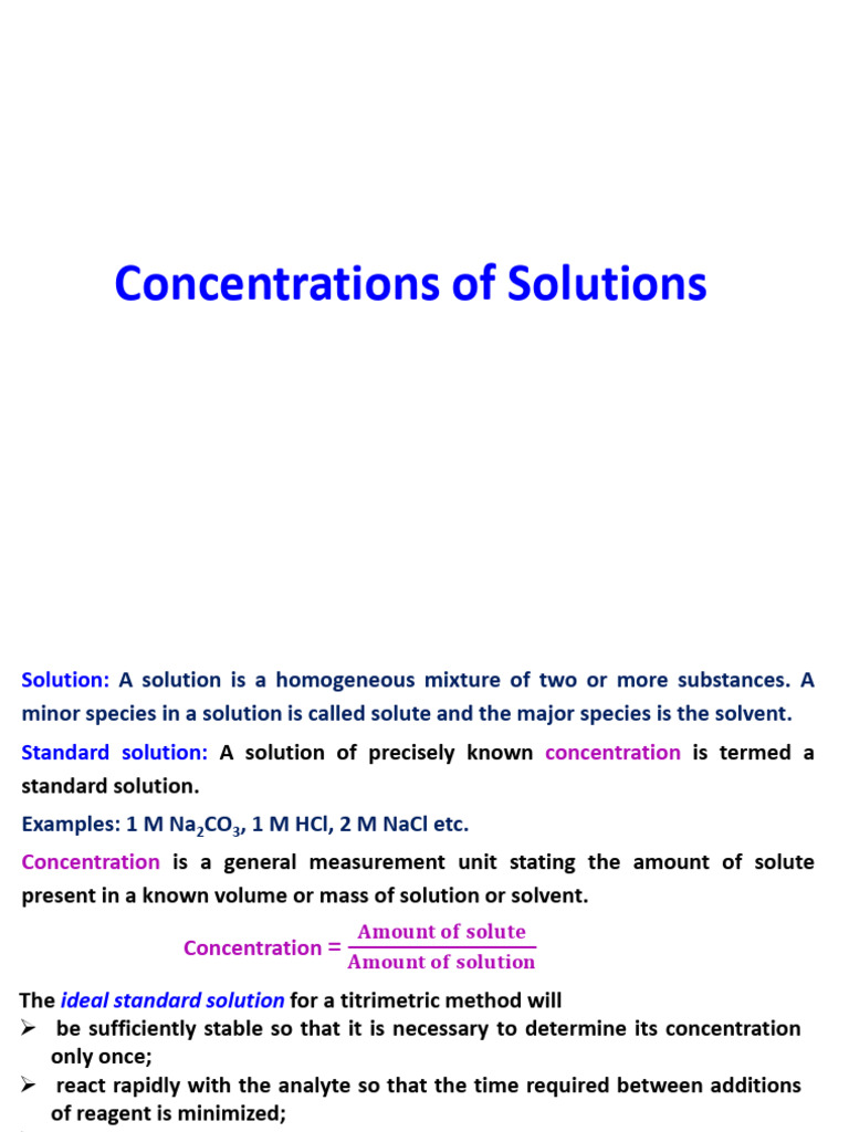 Concentrations of Solutions | PDF | Parts Per Notation | Titration