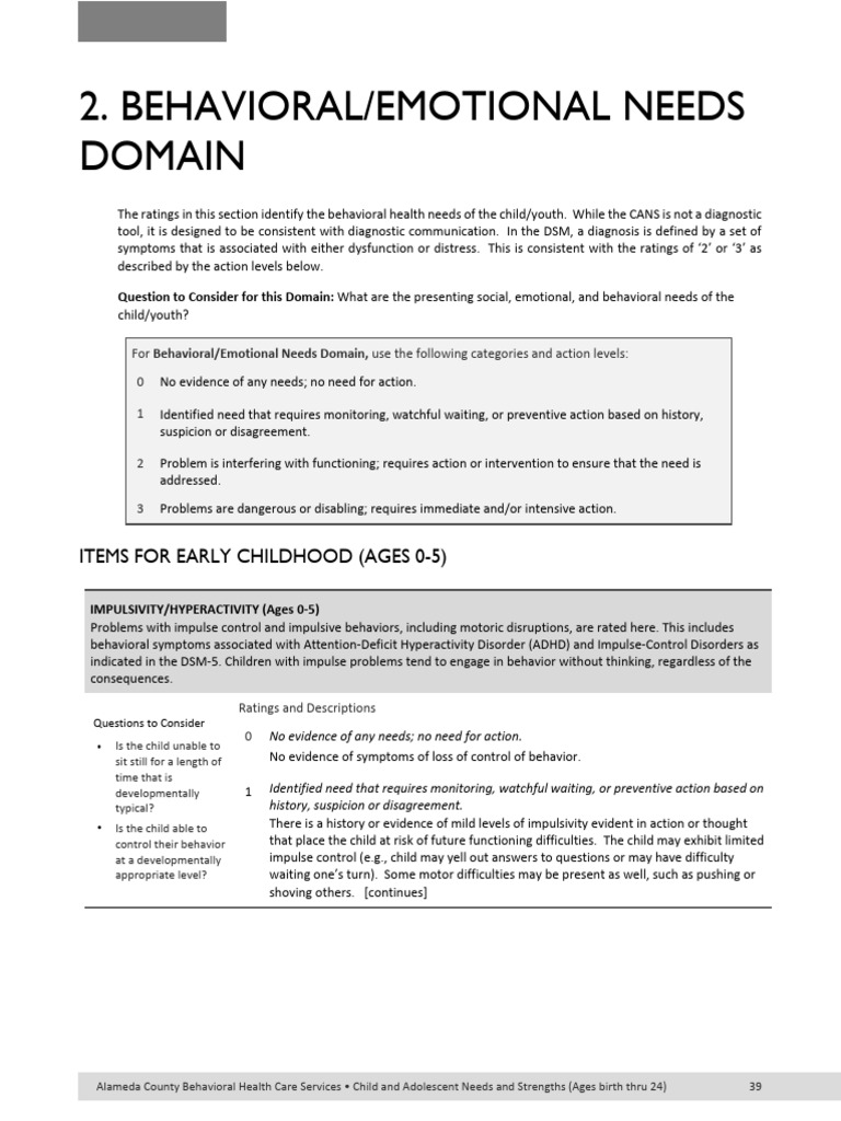CANS 0-24 Behavioral-Emotional Needs Domain | PDF | Anxiety | Major ...