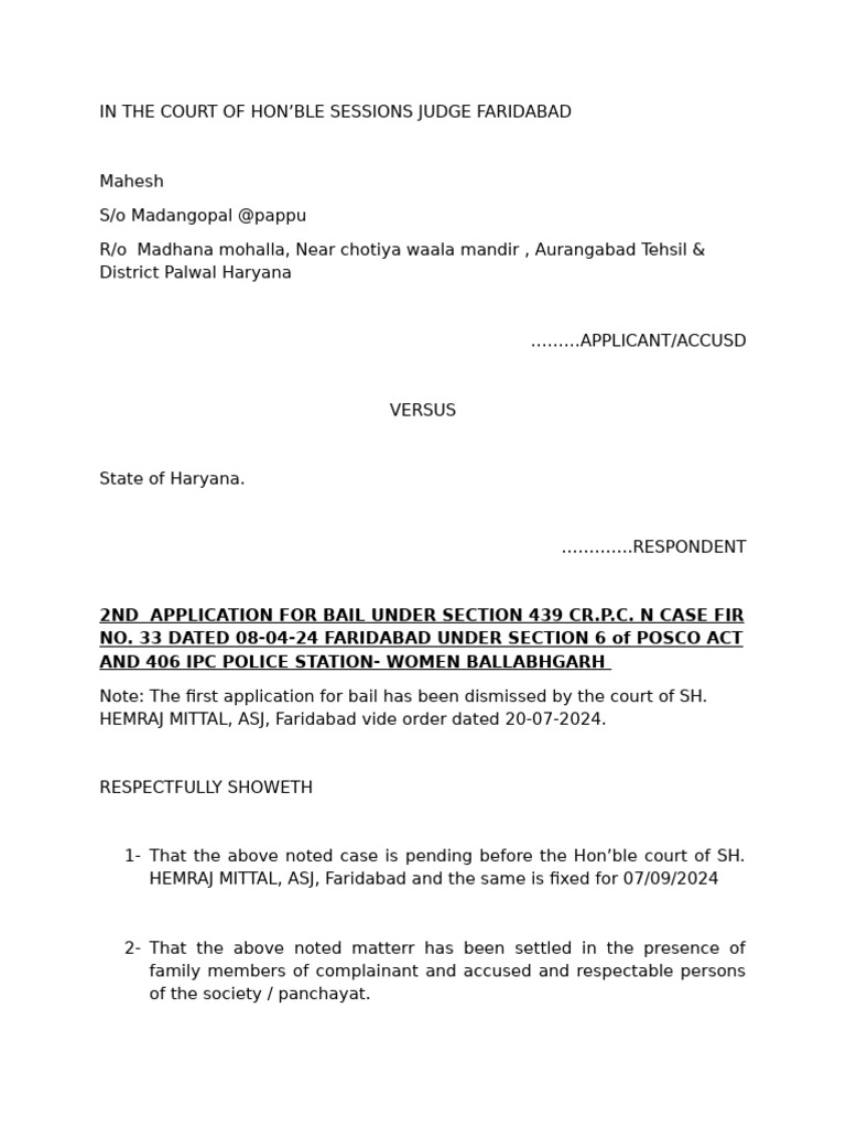 Bail Application Under Section 439 CRPC | PDF