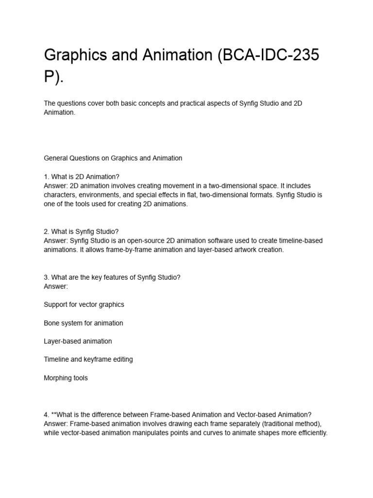 Viva Practice Questions Graphics and Animation (BCA-IDC-235 P) | PDF ...