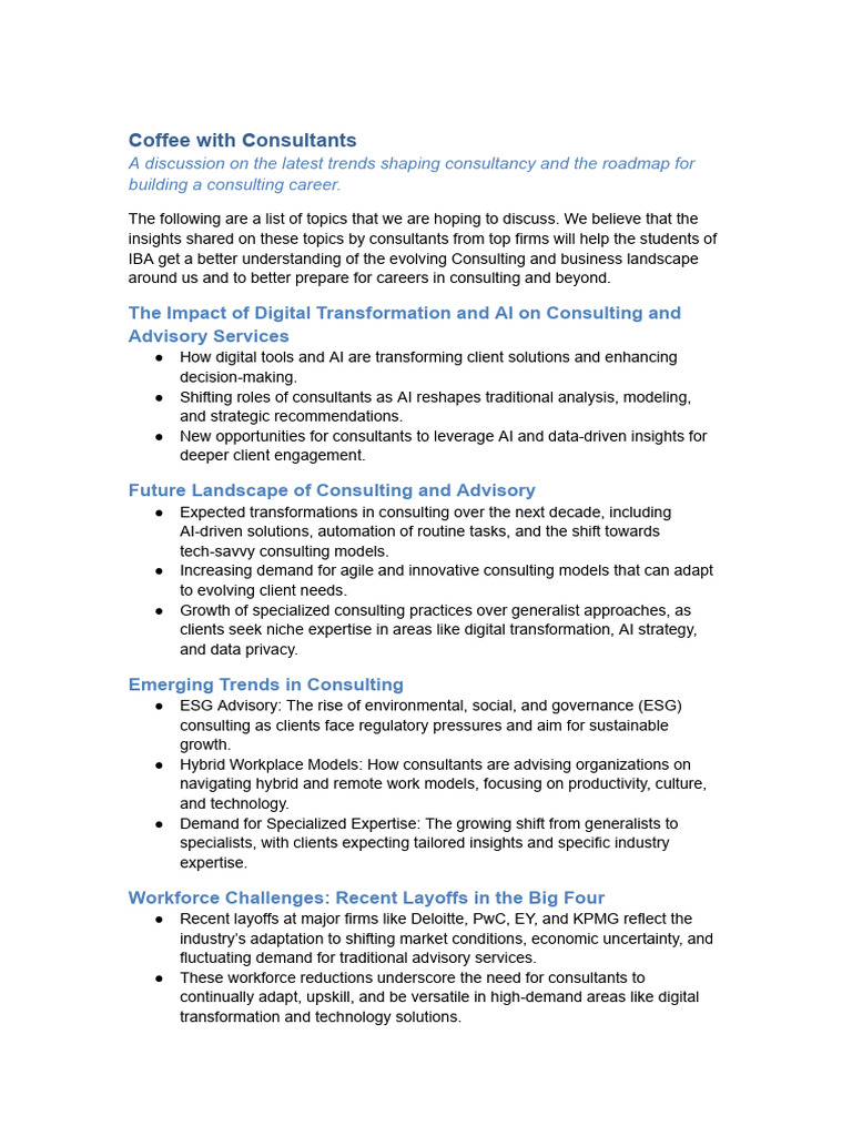 Coffee with consultants brief | PDF | Internal Audit | Audit