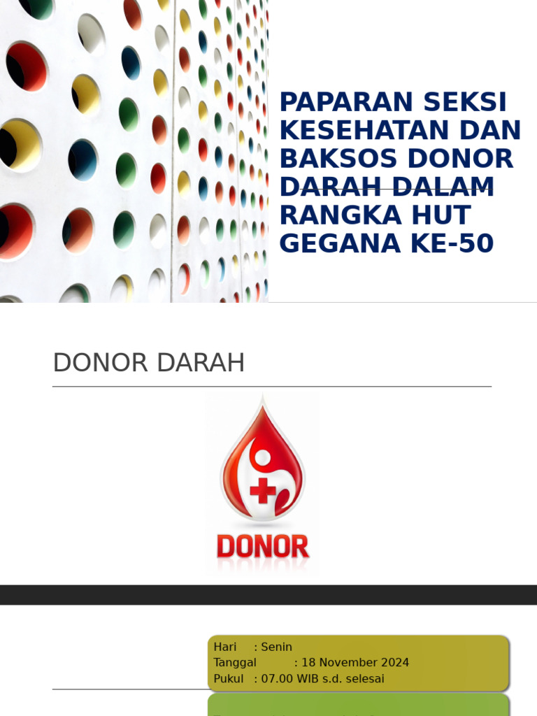 Paparan Baksos Donor Darah Hut Ggn Ke-50 | PDF