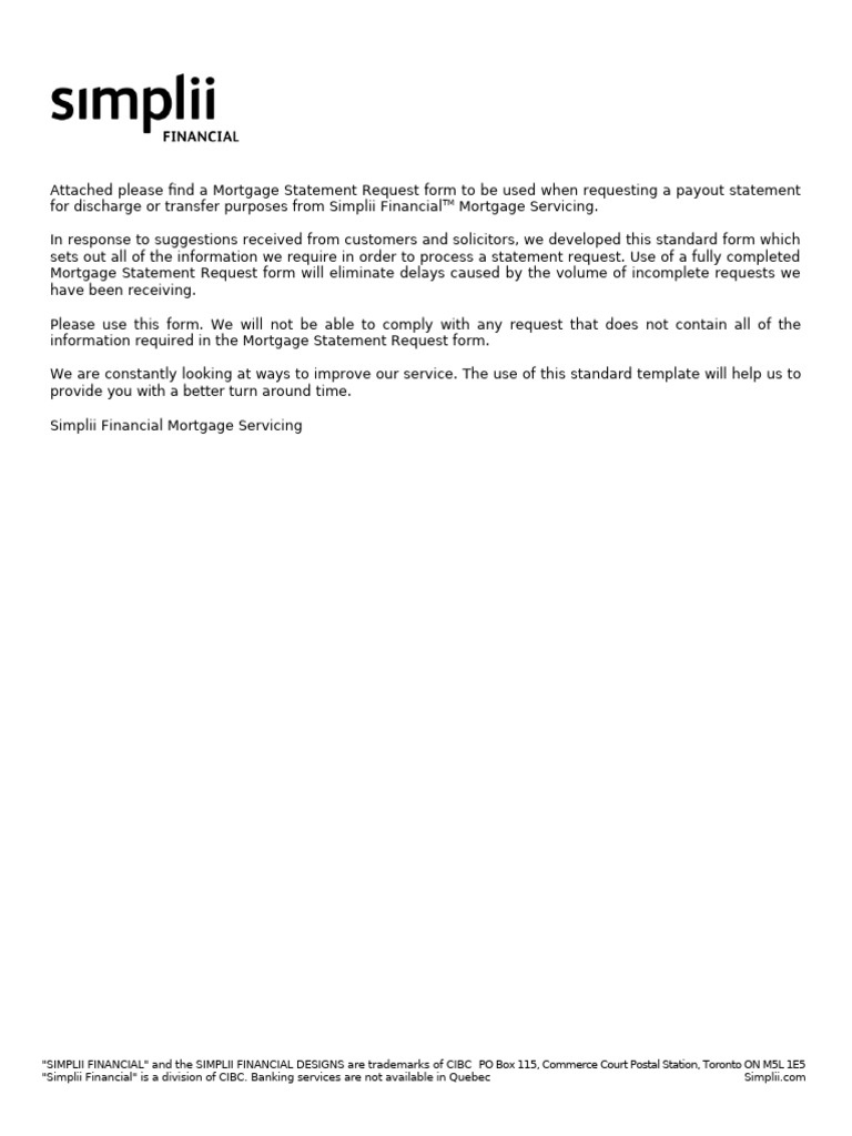 Mortgage Statement Request Form | PDF | Mortgage Law | Financial Services