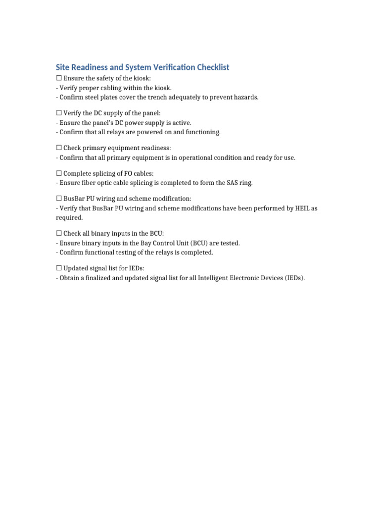 Site Readiness Checklist | PDF