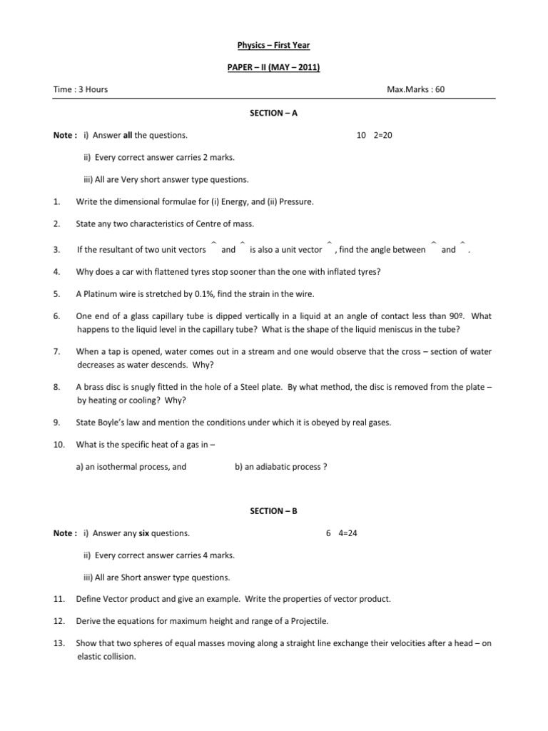 5012intermediat IA Physics MAY - 2011 QP | PDF