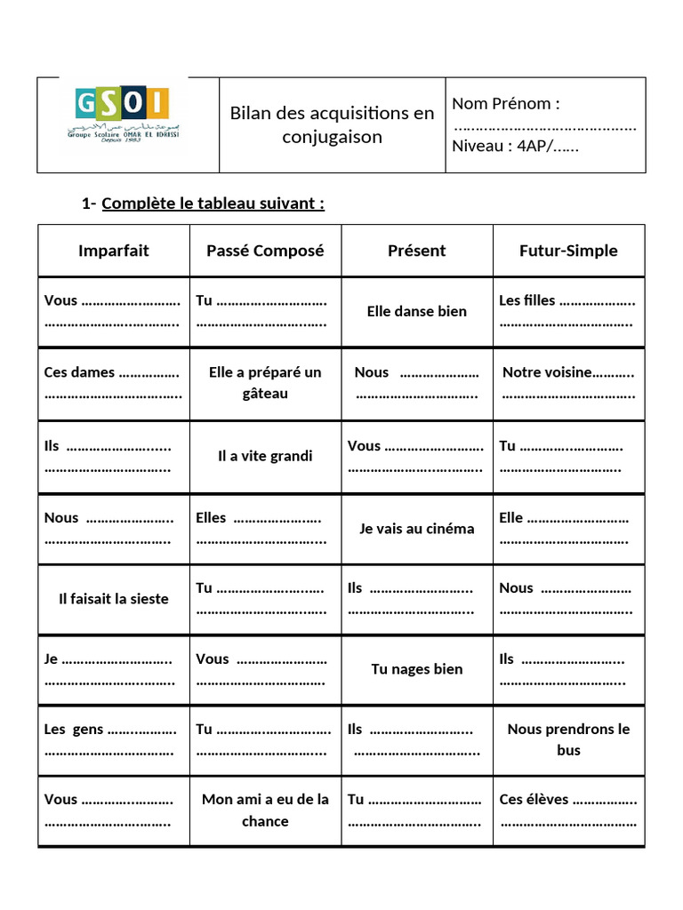 Test Conjugaison 4ap | PDF
