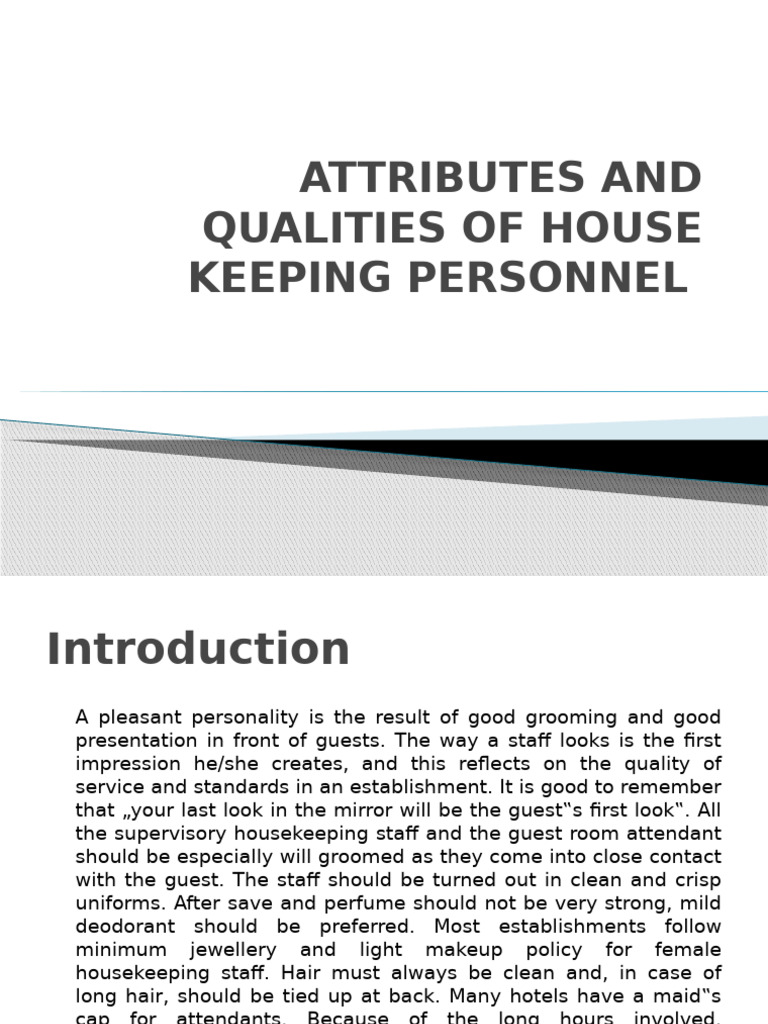 Key Qualities of Housekeeping Staff | PDF | Disciplines | Hygiene