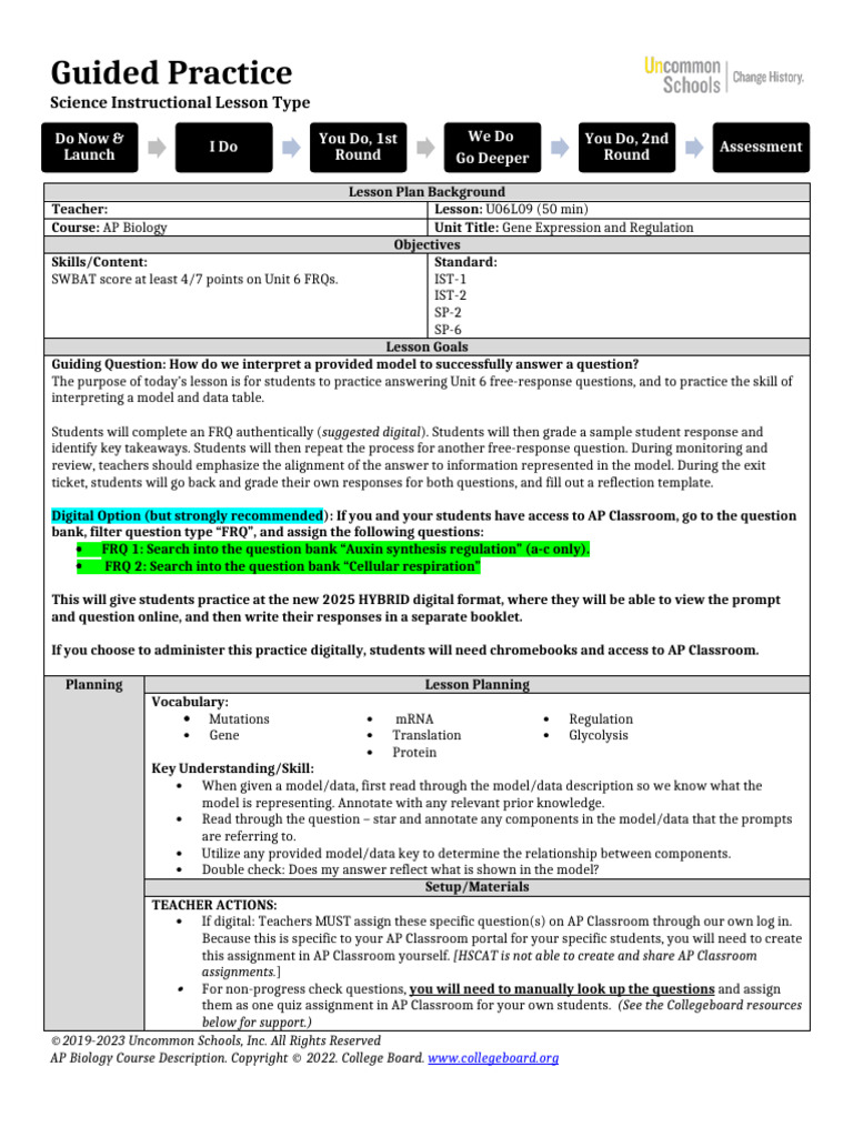 U06L08 APBiolgy Unit6FRQs LP GP | PDF | Gene | Glycolysis