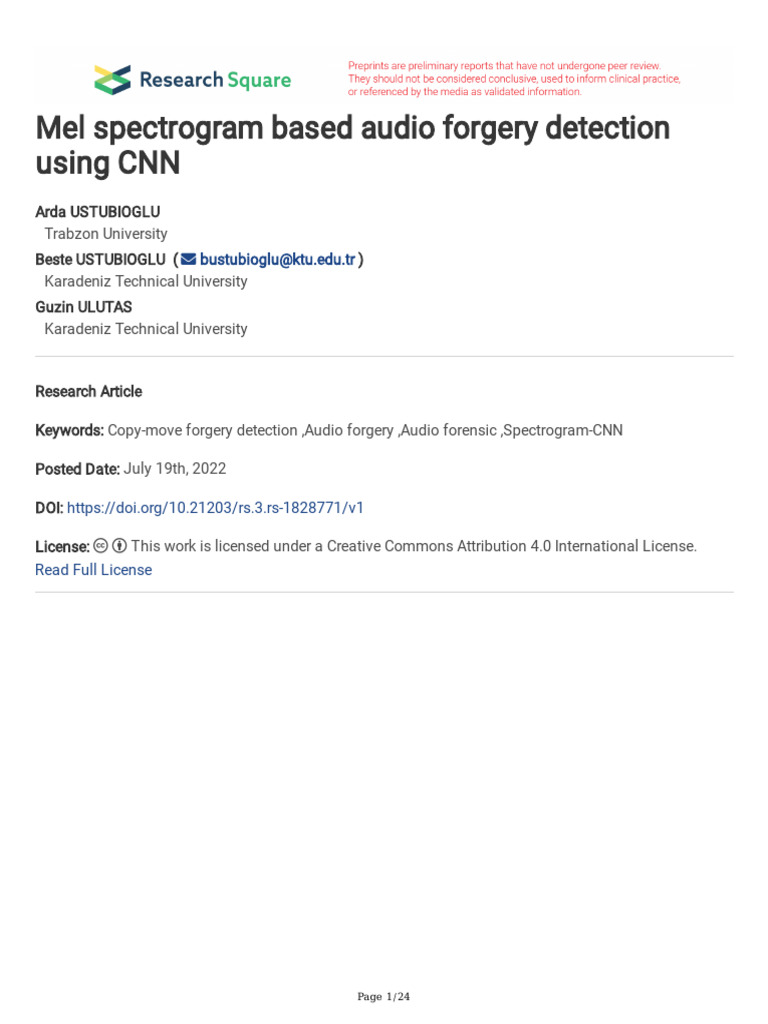 Mel Spectrogram Based Audio Forgery Detection Pdf Receiver Operating Characteristic Cross 