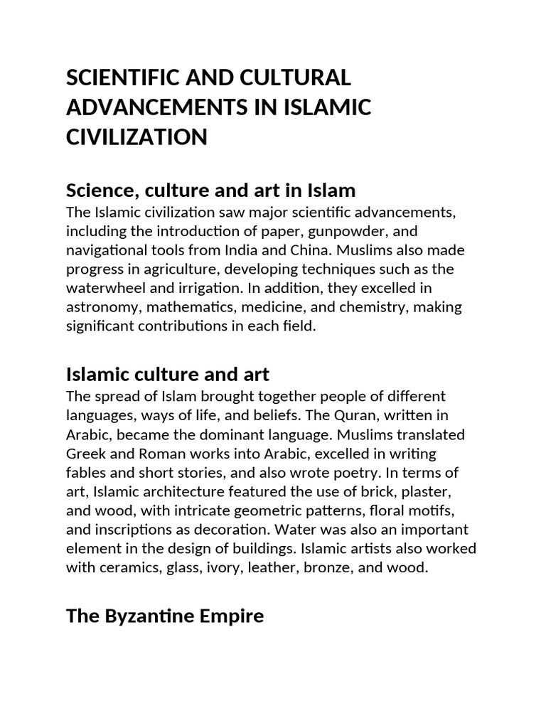 Scientific and Cultural Advancements in Islamic Civilization | PDF ...