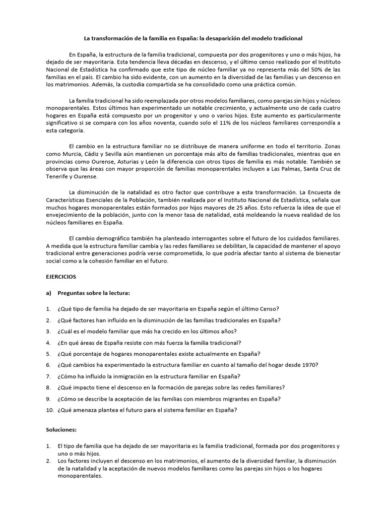 Cambio en la Estructura Familiar en España | PDF | España | Monoparental