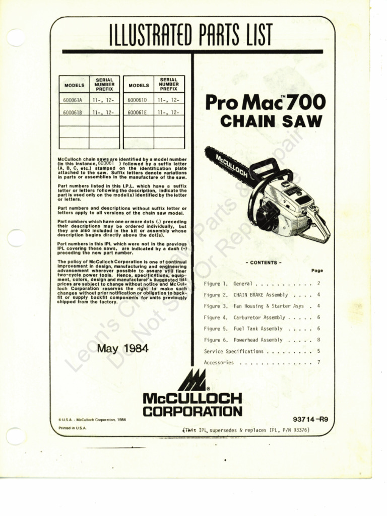 Mcculloch Pro MAC 700 Chainsaw-Manual | PDF