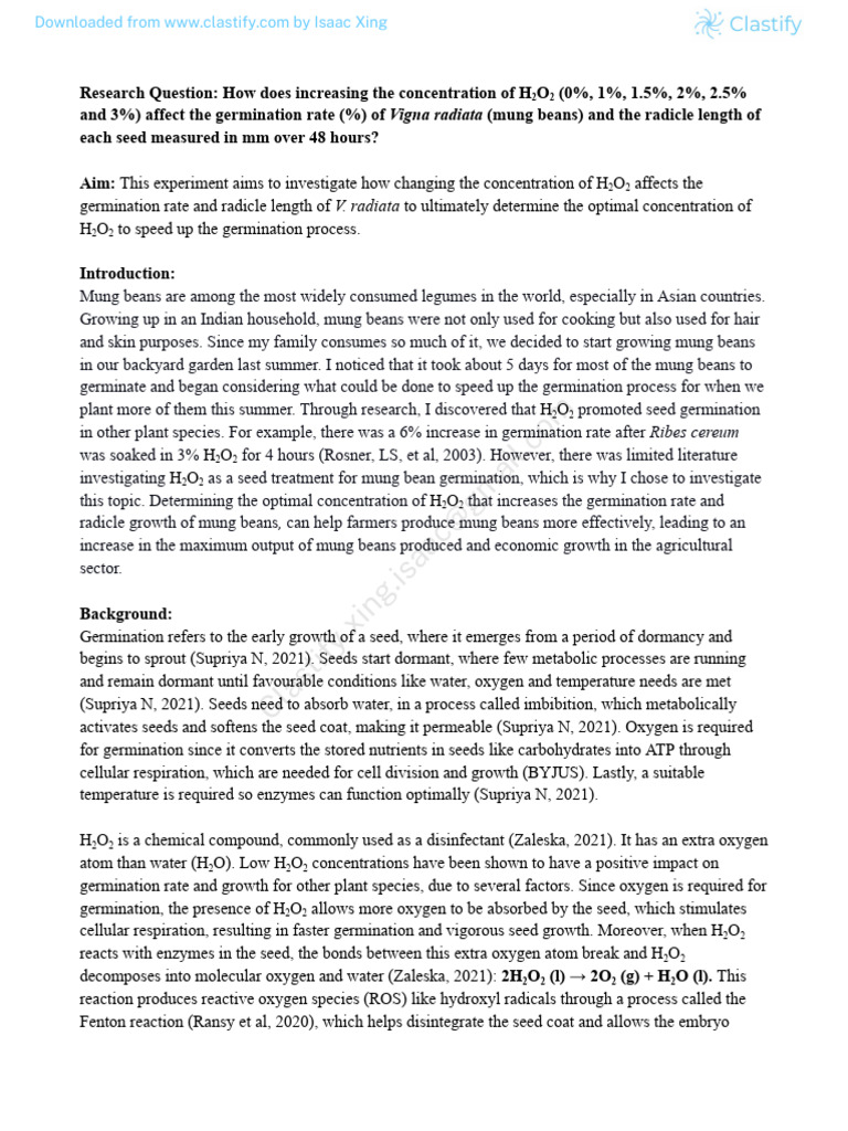 Optimal H2O2 for Mung Bean Germination | PDF | P Value | Seed