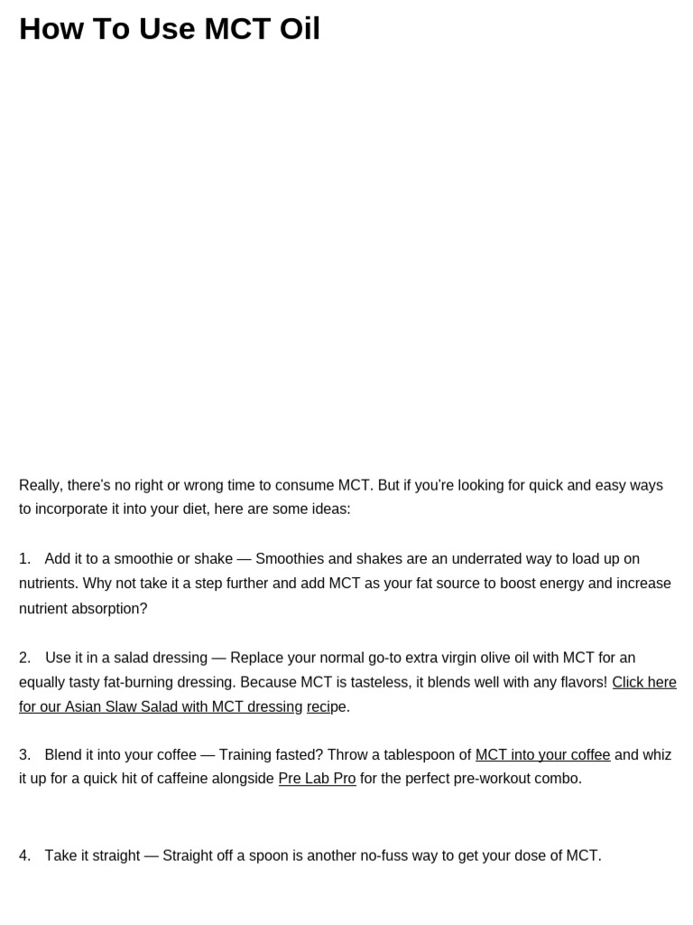 Cum Se Ia Uleiul MCT | PDF