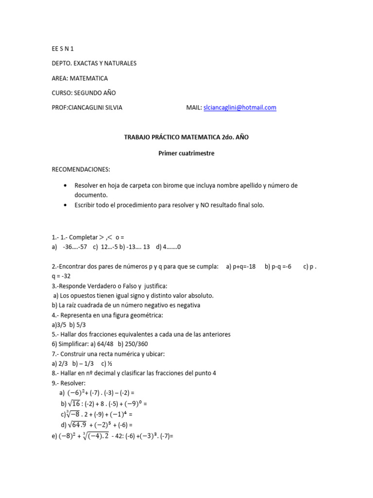Trab - Intensif. Mat 2do AB | PDF