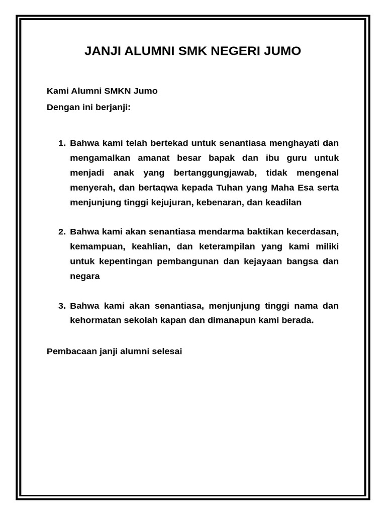 Janji Alumni SMK Negeri Jumo | PDF