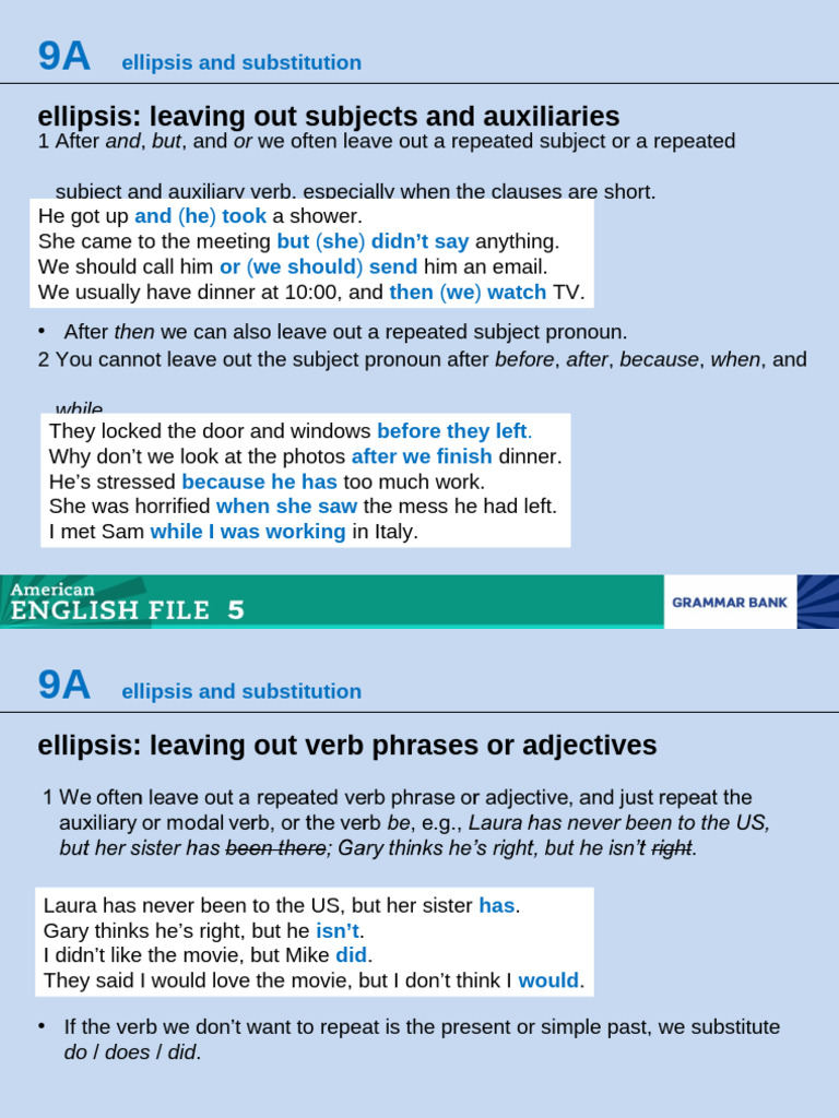 AEF2e 5 9A Grammar Bank | PDF | Verb | Subject (Grammar)