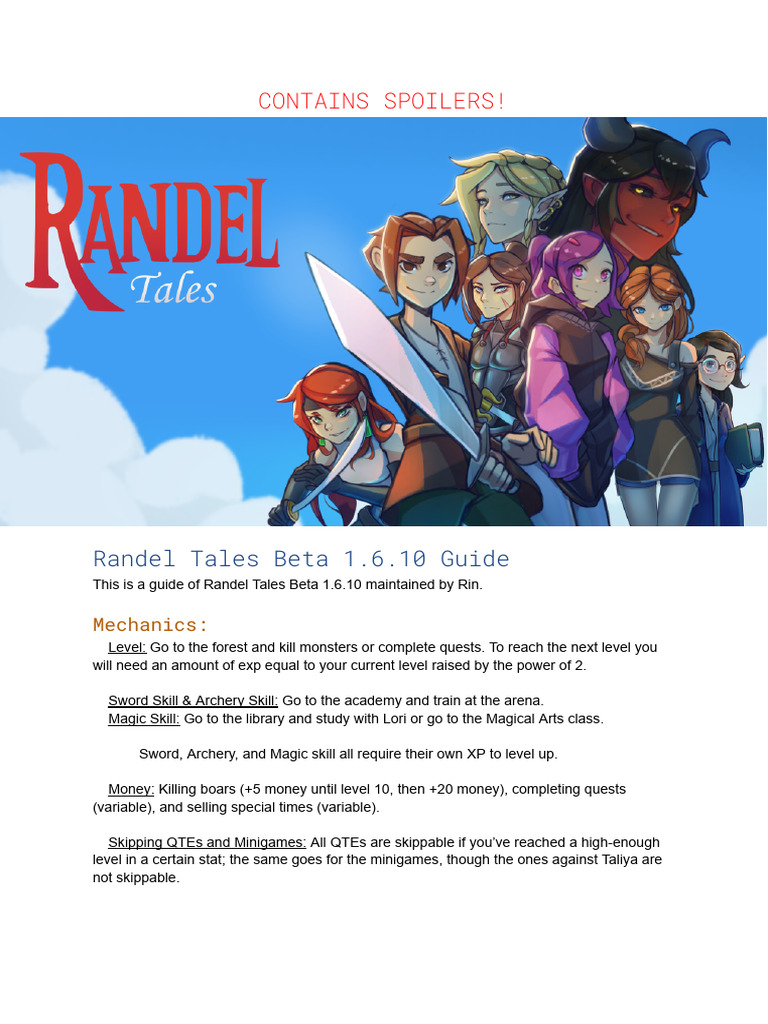 Randel Tales Beta 1.6.10 Guide | PDF