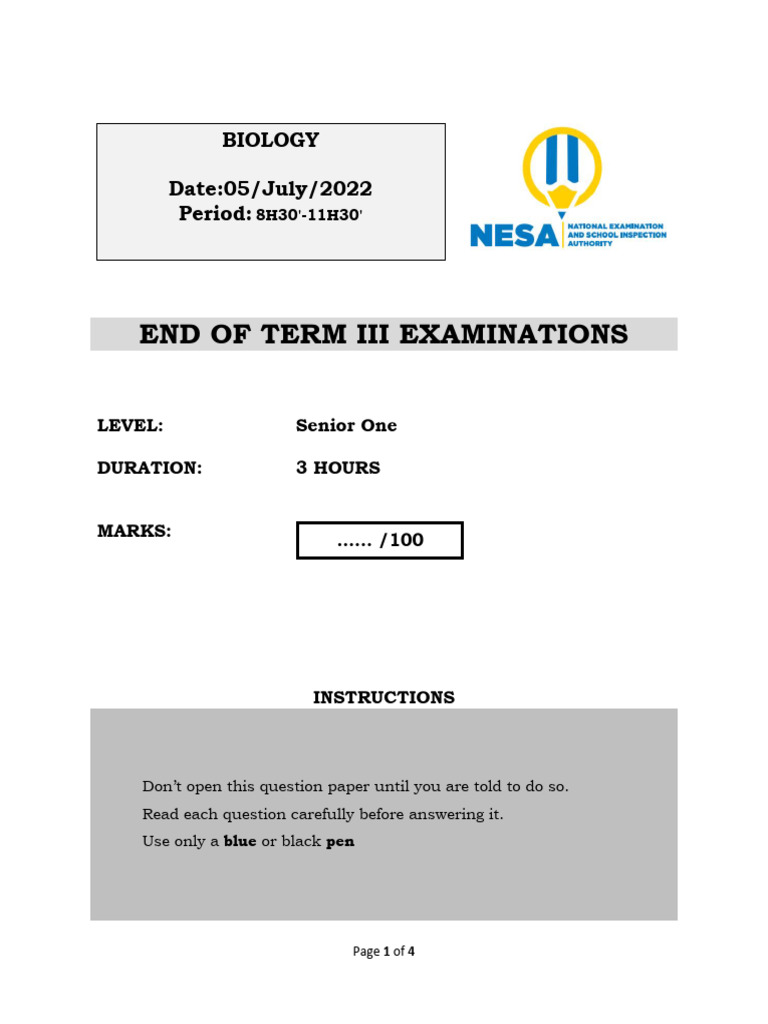 BIOLOGY S1 Question and Marking Scheme | PDF | Luteinizing Hormone ...