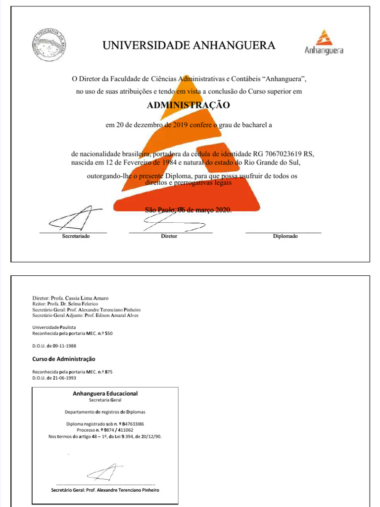 678223158 PDF Diploma Anhanguera Compress | PDF | Academia | Estágios ...