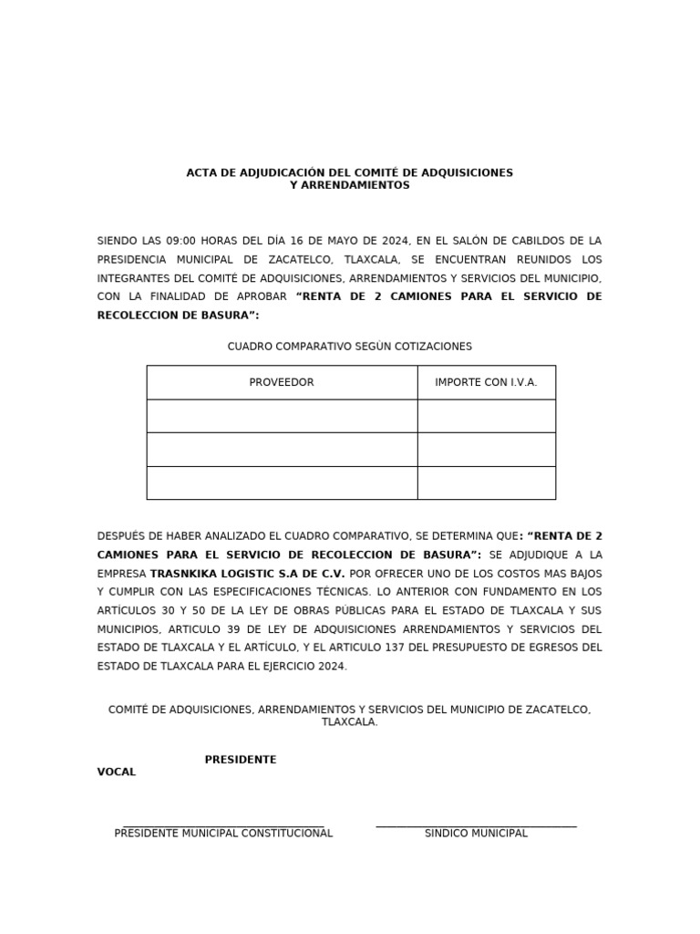 Acta de Adjudicación | PDF