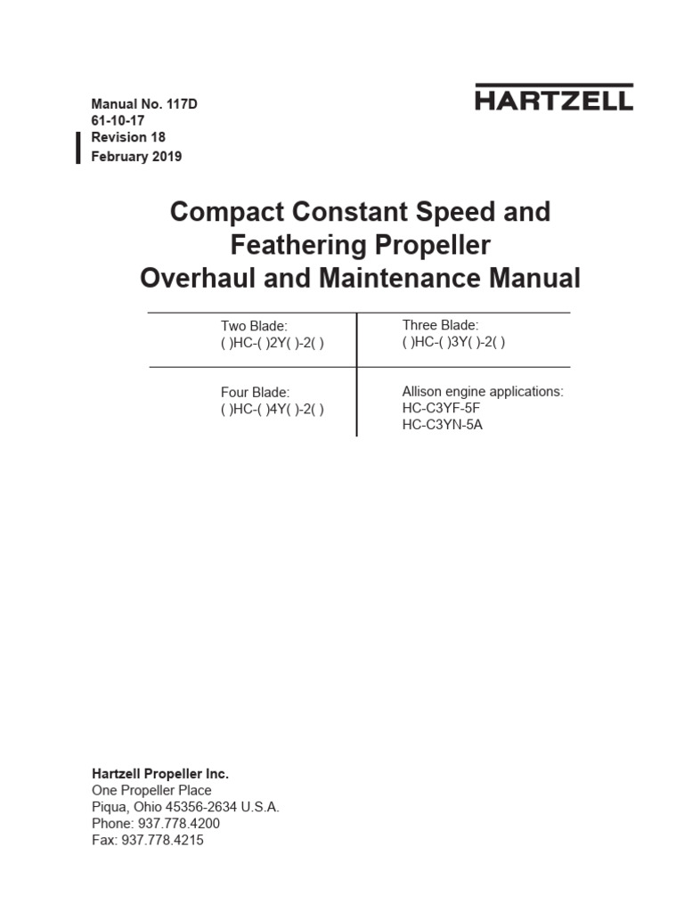 Compact Constant Speed and Feathering Propeller Overhaul and ...