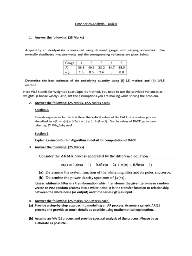 Time Series Analysis-Quiz II-New | PDF
