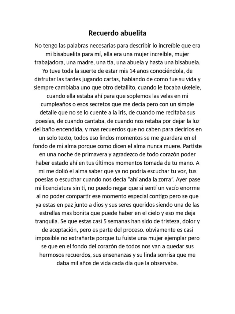 Homenaje a Mi Bisabuelita | PDF