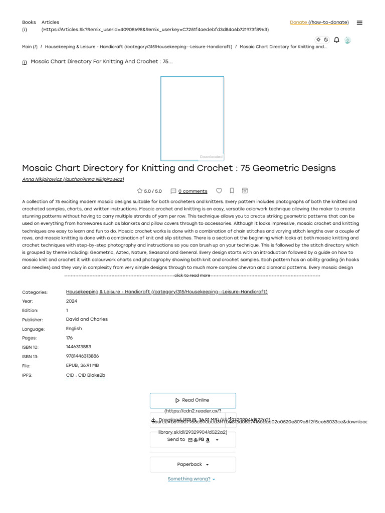 Mosaic Chart Directory for Knitting and Crochet _ 75 Geometric Designs ...