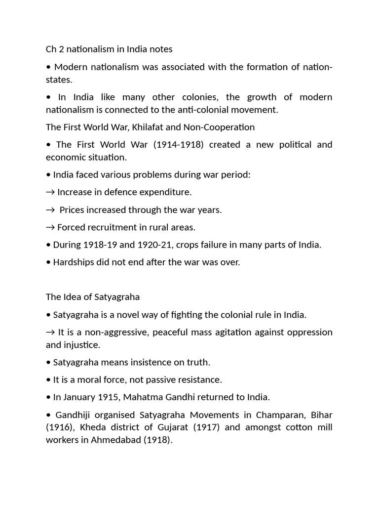 Ch 2 Nationalism in India Notes | PDF | Mahatma Gandhi | Indian ...