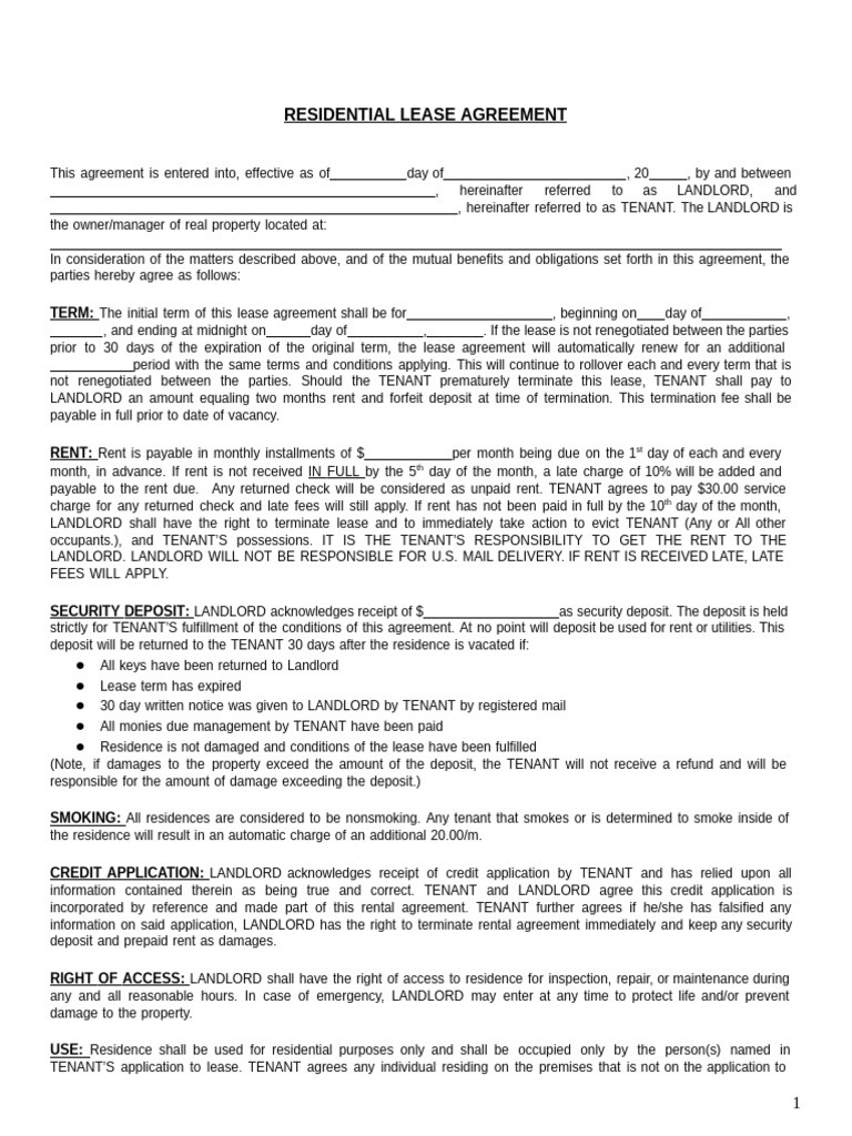 Residential Lease Agreement Template | PDF | Leasehold Estate | Lease