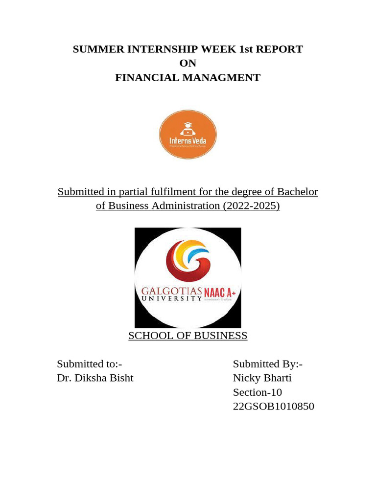 SUMMER INTERNSHIP WEEKLY REPORT - docxXXXXX | PDF
