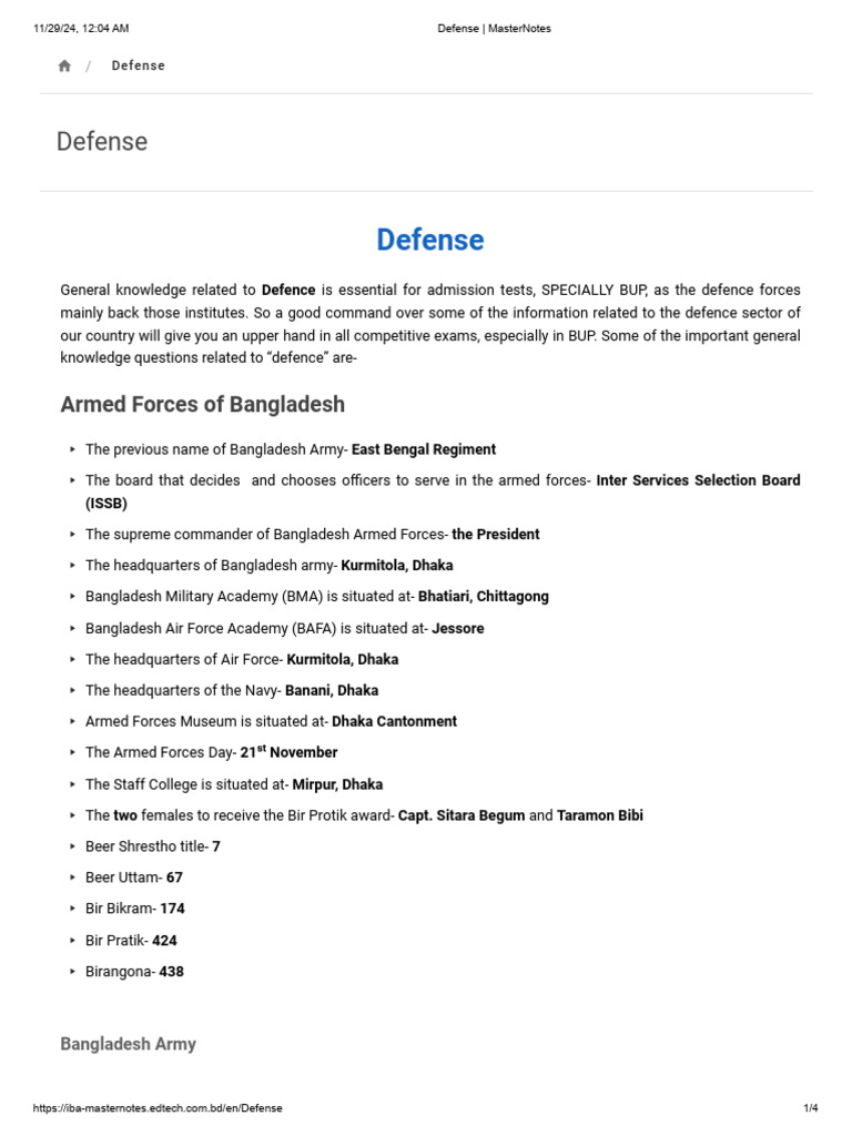Defense - MasterNotes | PDF | Bangladesh | Military Organization