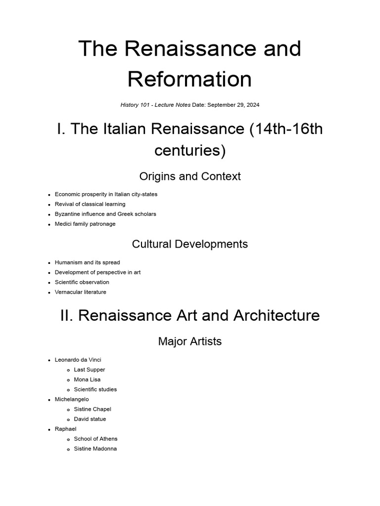 Renaissance and Reformation Overview | PDF | Renaissance | Italian ...