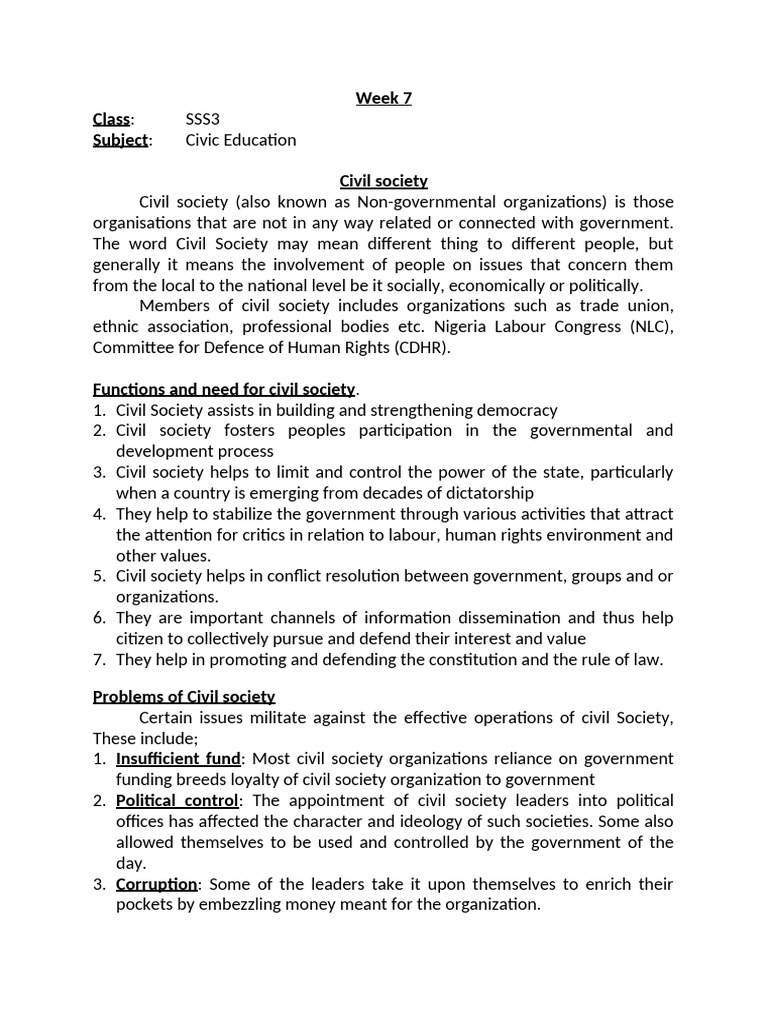 SS3 - Civic Education Week 7 | PDF