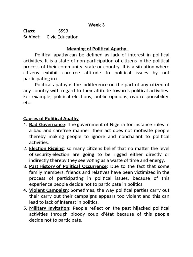 SS3 - Civic Education Week 3 | PDF