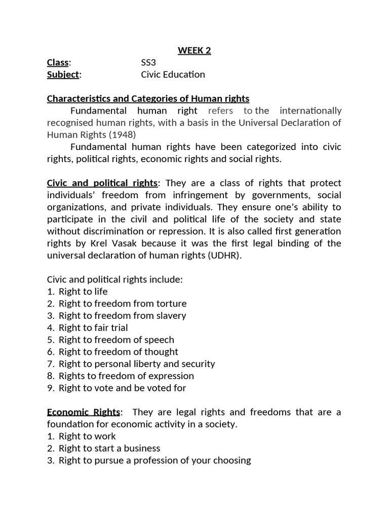 SS3 - Civic Education Week 2 | PDF