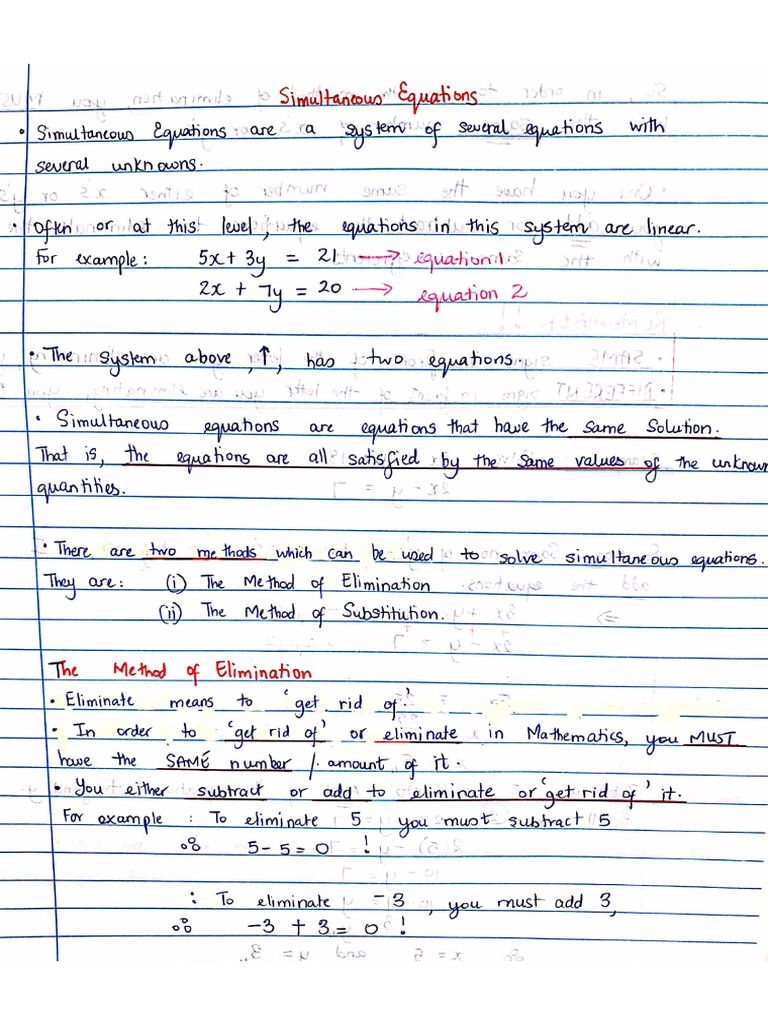 Simultaneous Equations Notes Pdf