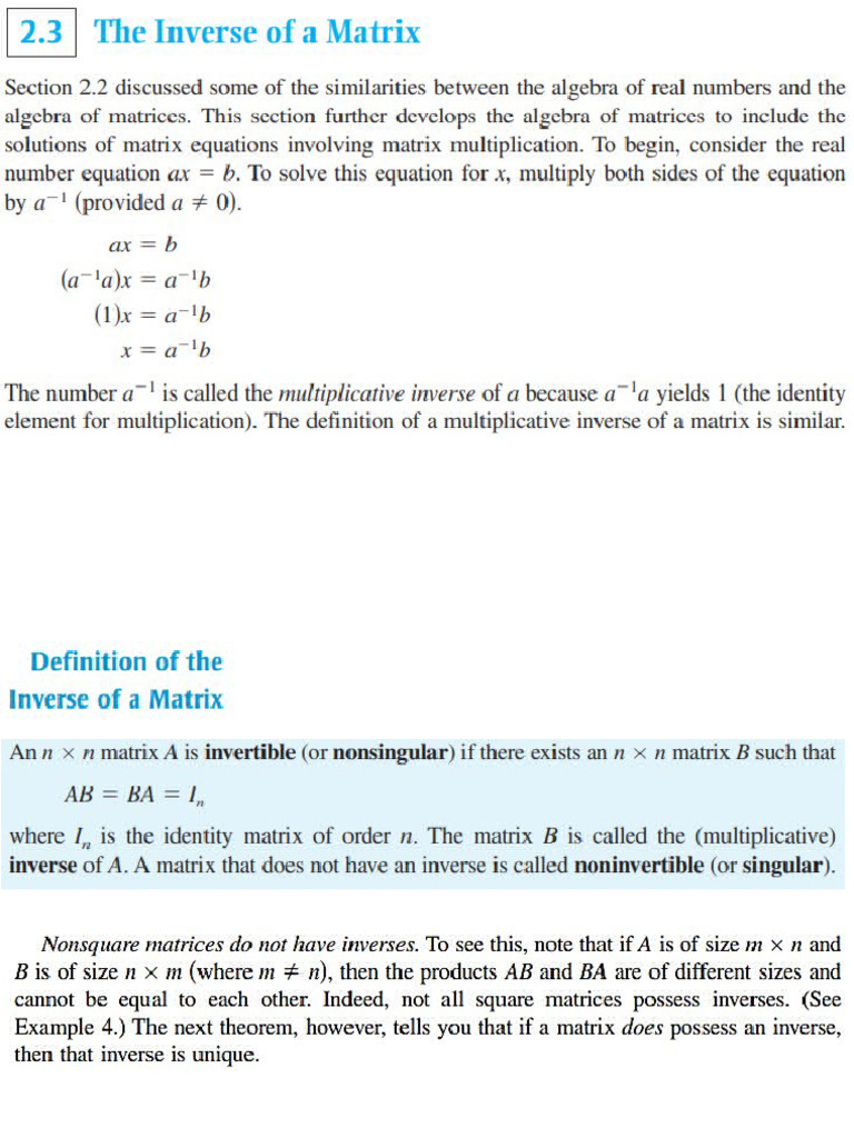 2.3 the Inverse of a Matrix | PDF