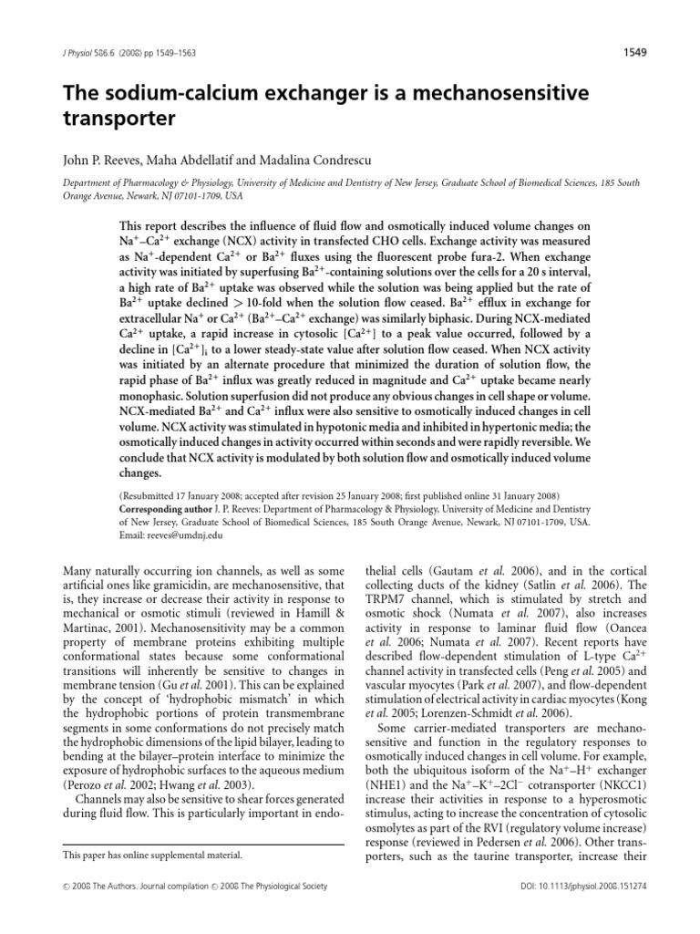 Reeves et al. 2008, The sodium-calcium exchanger is a mechanosensitive ...