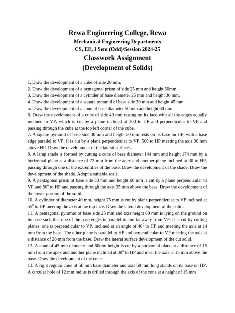 Assignment Development of solids | PDF | Geometry | Euclidean Geometry