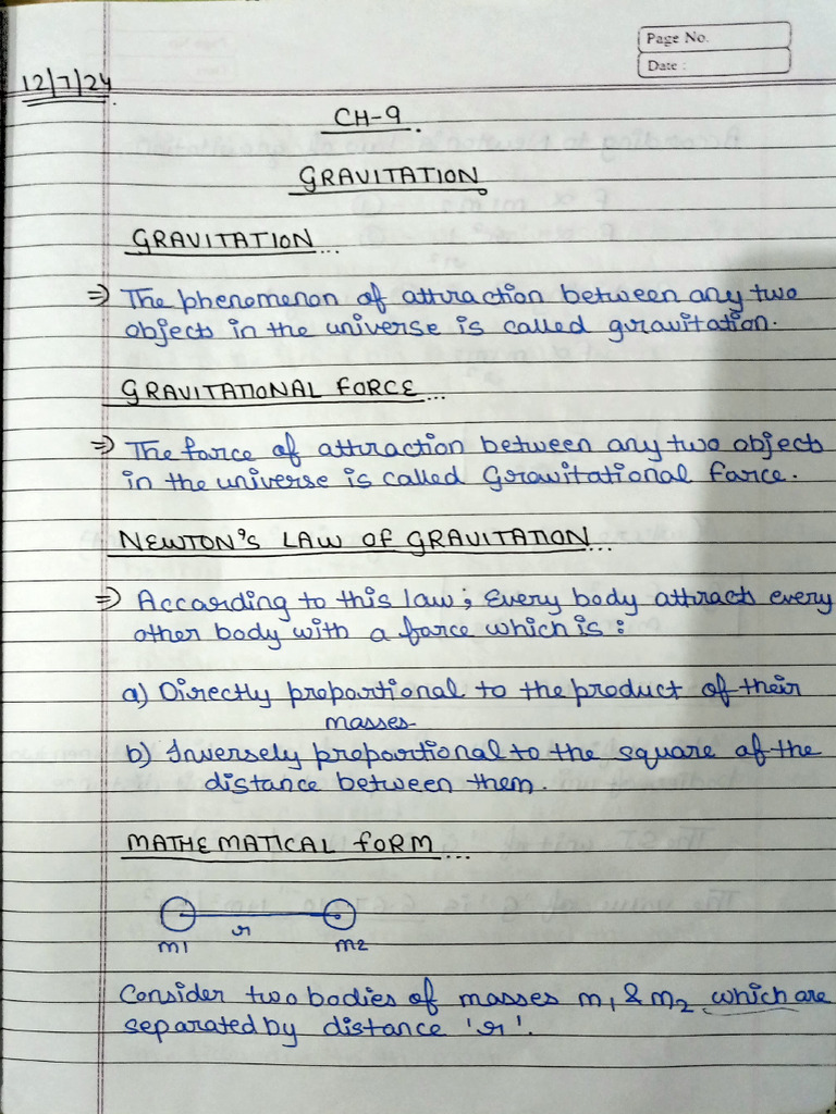 PHYSICS Ch-9 Gravitation Notes.. | PDF | Physics