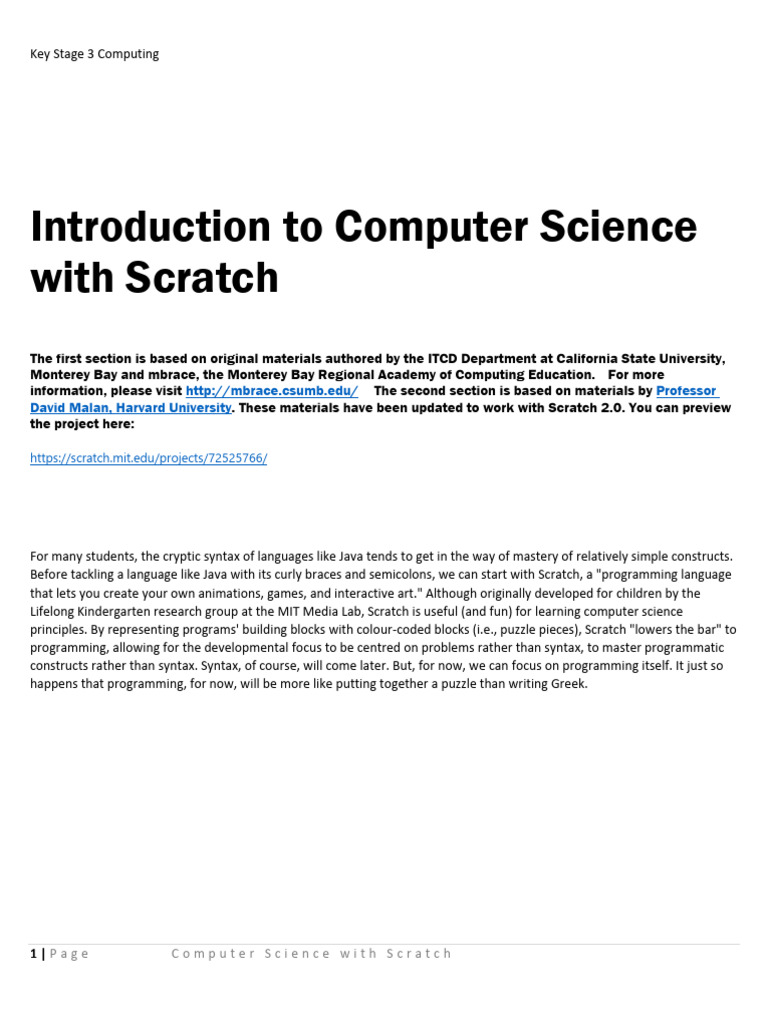 Intr CompSci With Scratch Workbook | PDF | Scratch (Programming Language) | Control Flow
